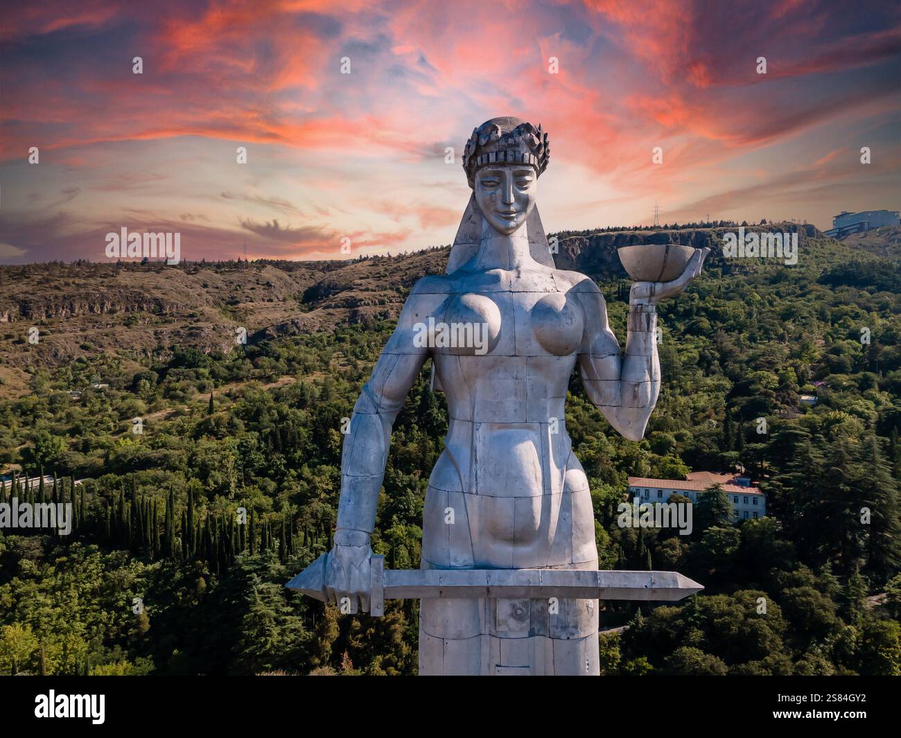 The Mother of Georgia statue stands tall in Tbilisi, Georgia, with a ...