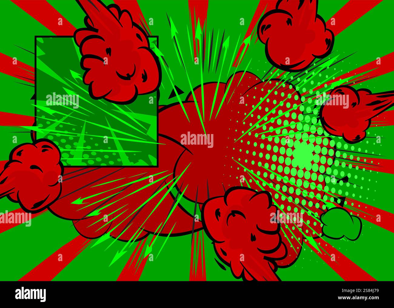 Cartoon green and red background, comic book backdrop. Retro vector ...