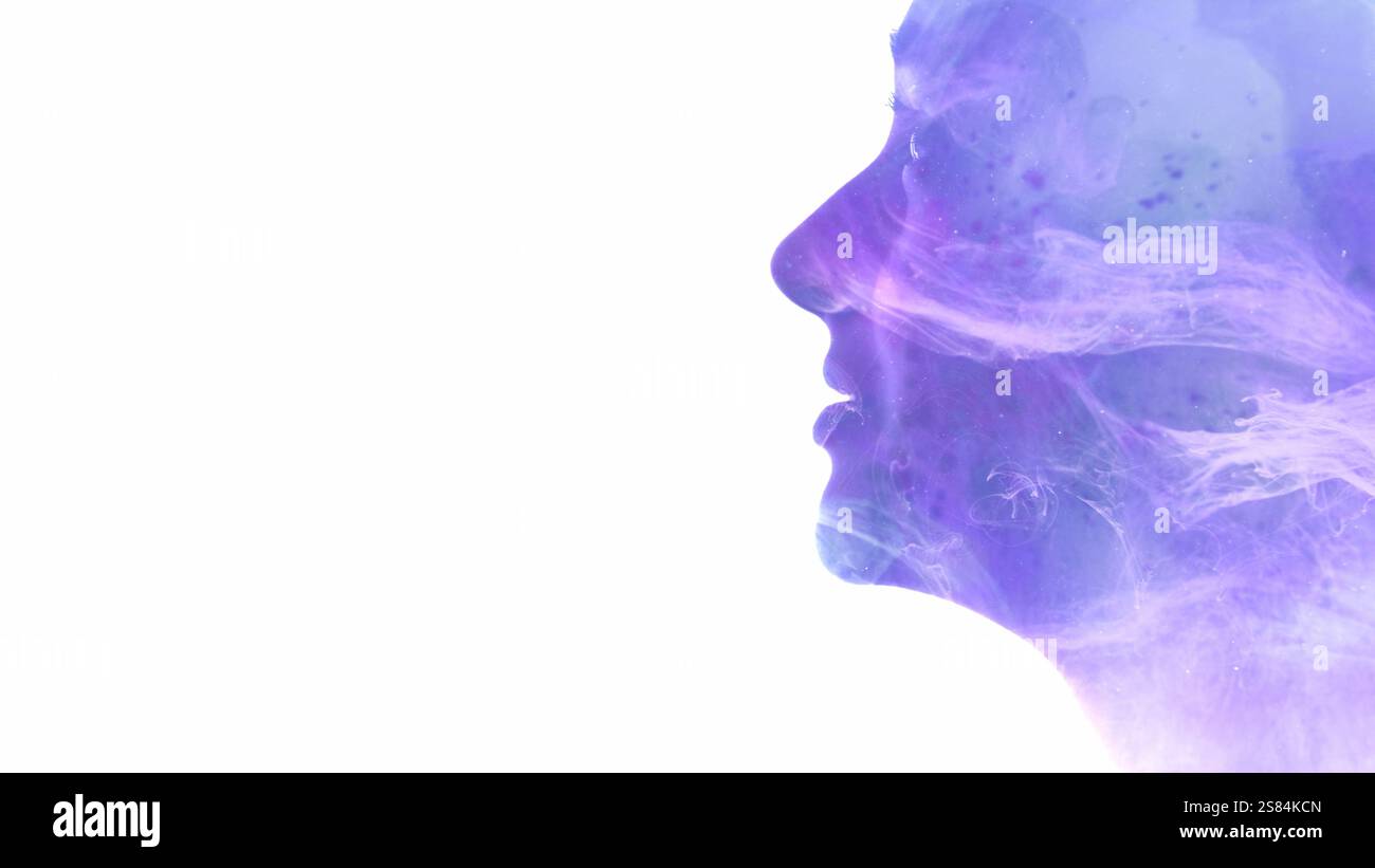 Spiritual silhouette. Enlightenment aura. Purple blue color mist cloud ...