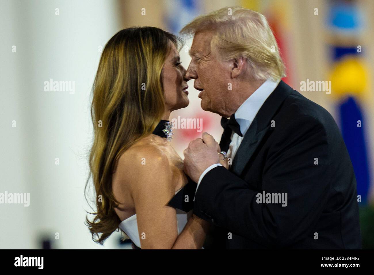 President Donald Trump and First Lady Melania Trump dance together to commence the Commander-in ...