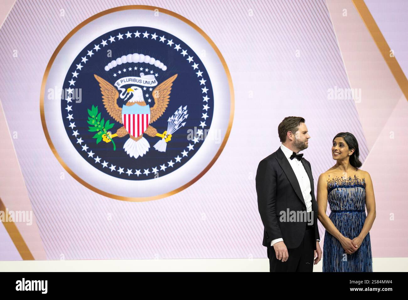 Vice President J.D. Vance and Second Lady Usha Vance stand together at ...