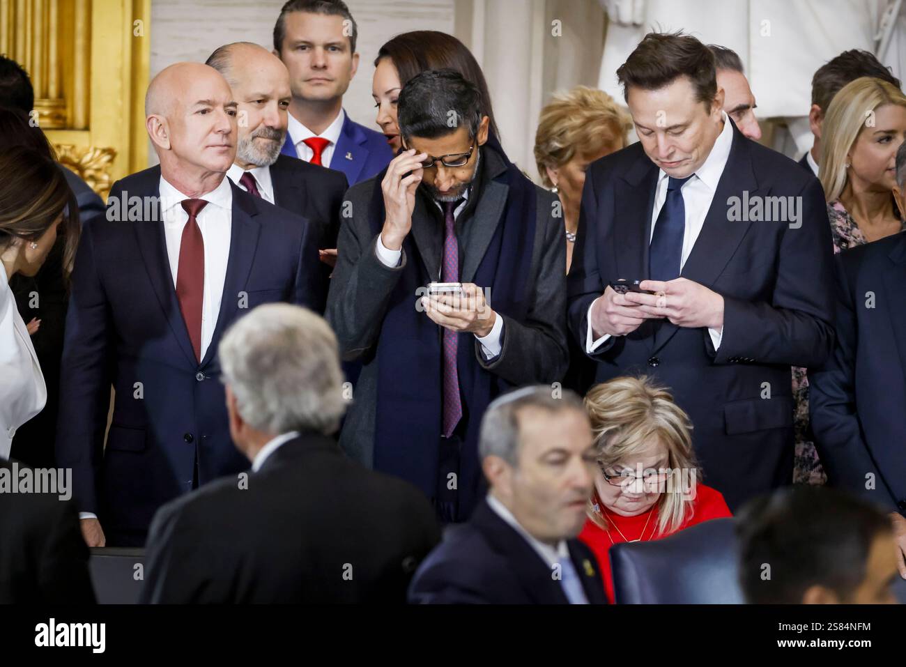 (L-R) Businessman Jeff Bezos, Alphabet’s CEO Sundar Pichai and ...