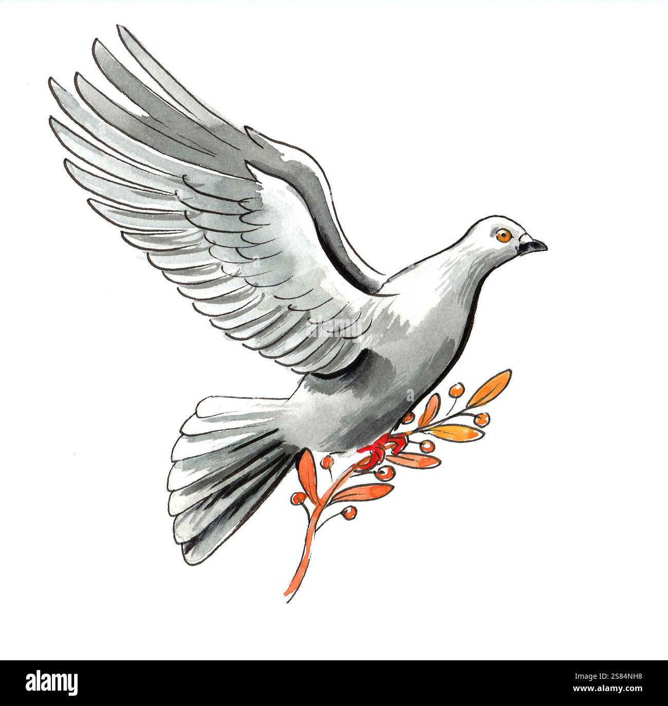 Flying white dove with olive branch. Watercolour, painting Stock Photo ...