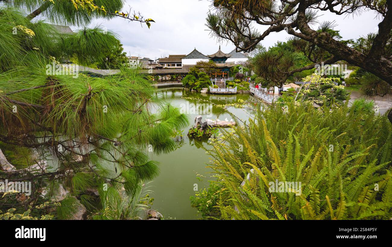 Reflections in the lake, Zhu family garden, old traditional chinese ...