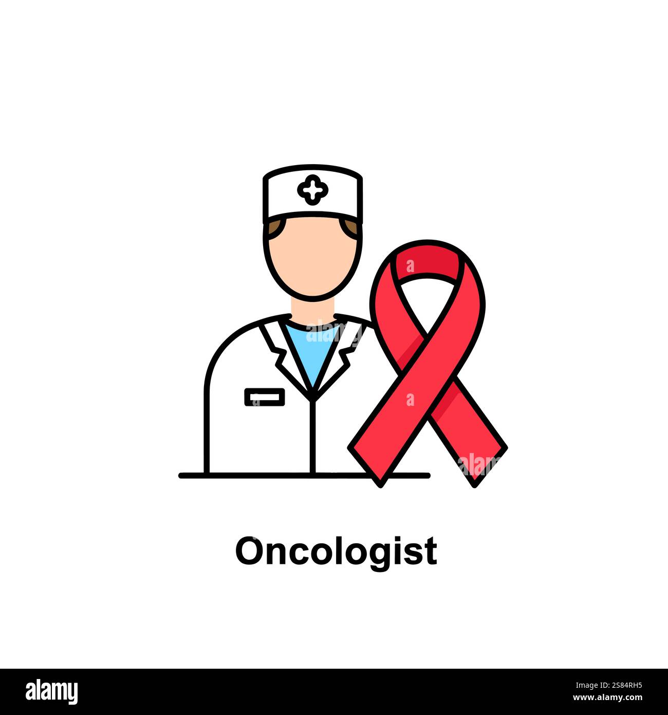Vector Icon of an Oncologist Holding a Cancer Ribbon Icon: Symbol of ...