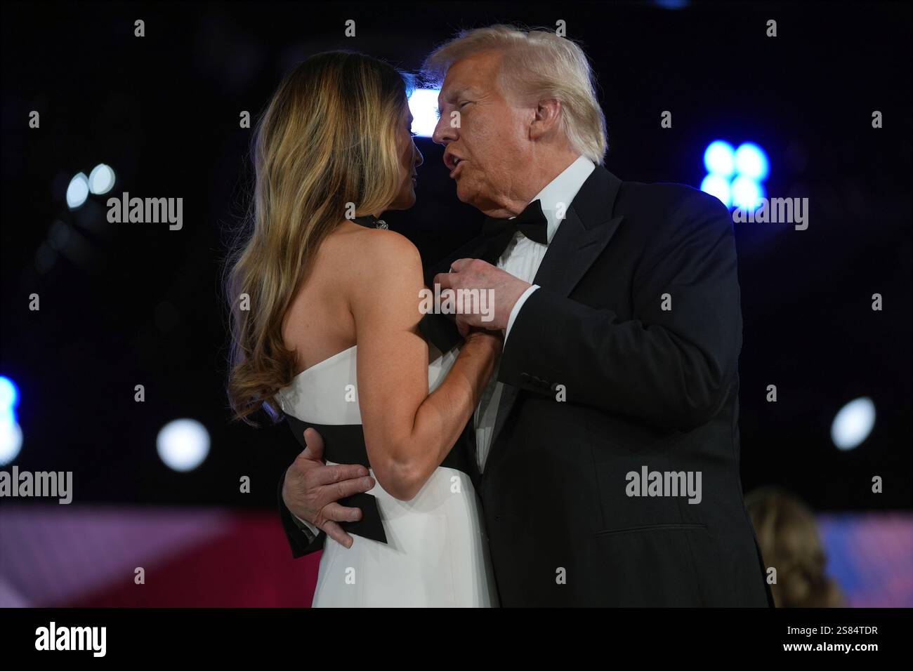 President Donald Trump and first lady Melania Trump dance at the ...