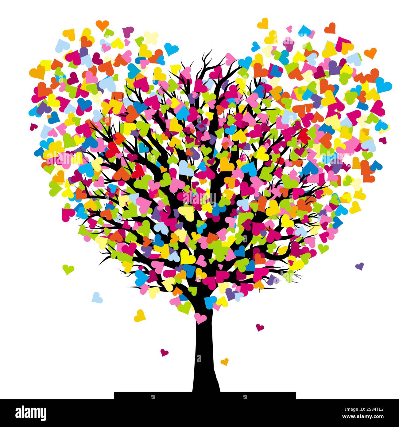 Love tree with a tree with multicolored leaves in the shape of hearts ...