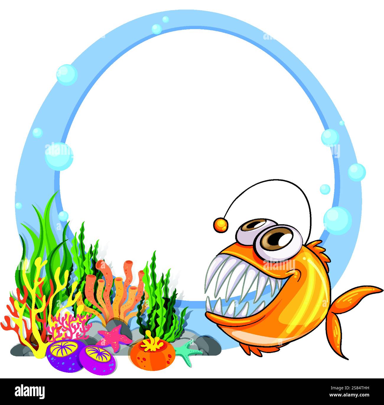 Vibrant underwater scene featuring a smiling anglerfish Stock Vector ...