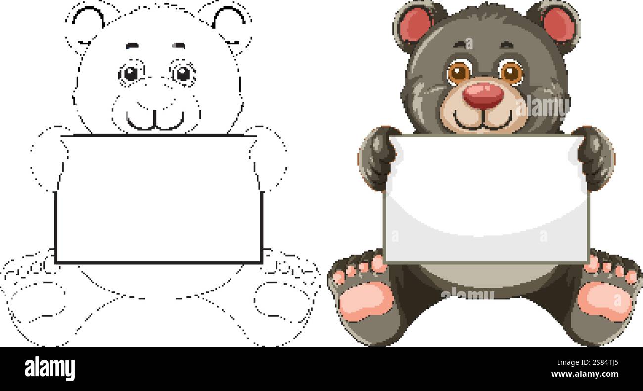 Two cartoon bears with blank signs, one colored Stock Vector Image ...