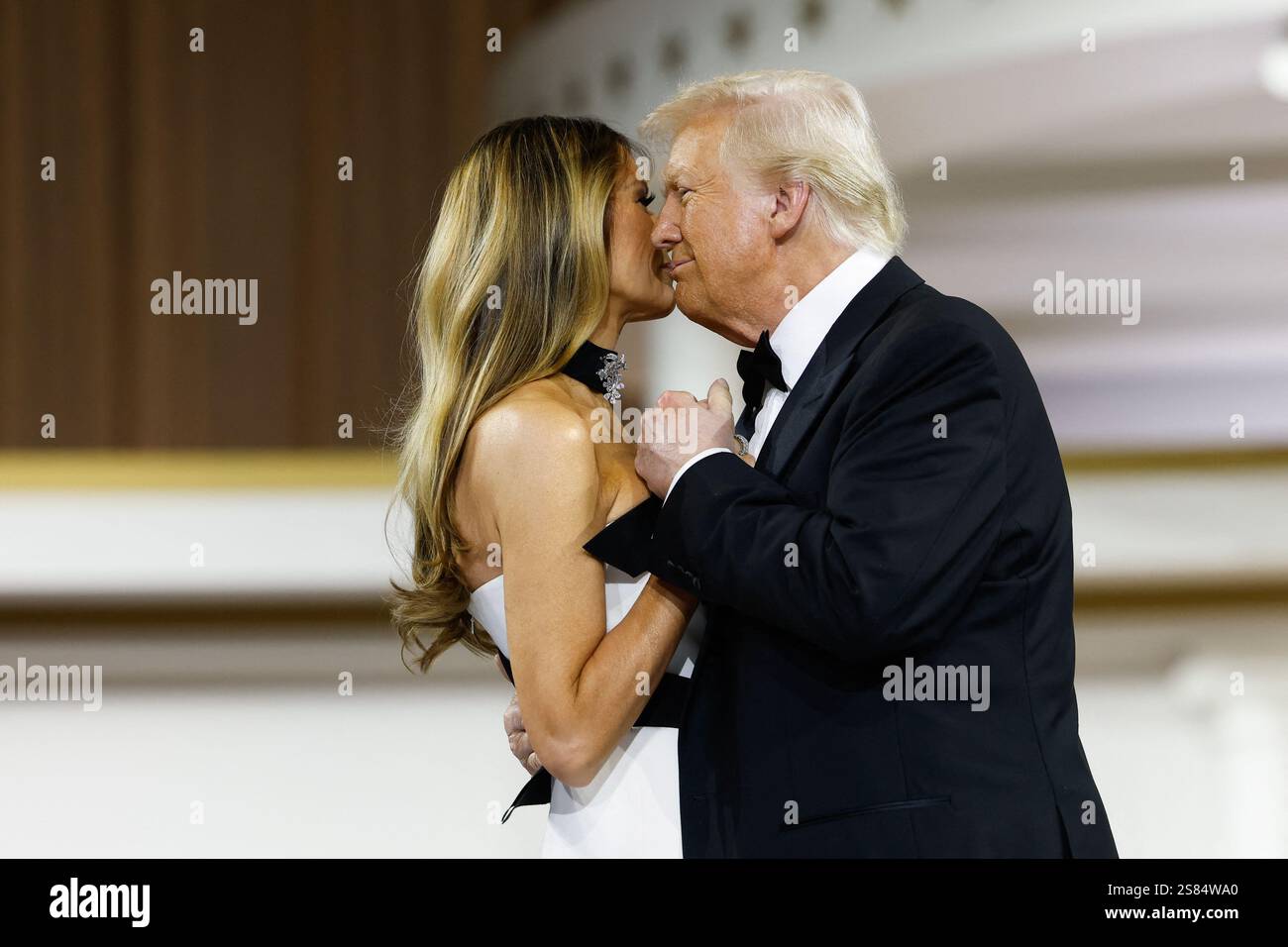 WASHINGTON, DC - JANUARY 20: President Donald Trump dances with wife Melania at the Commander-in ...