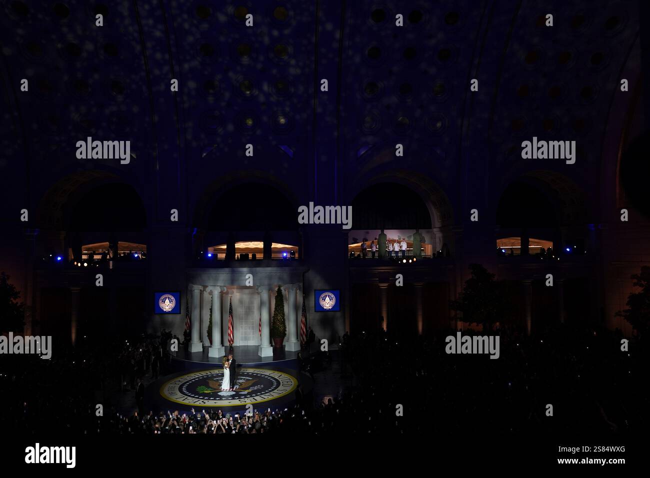 President Donald Trump and first lady Melania Trump dance at the ...