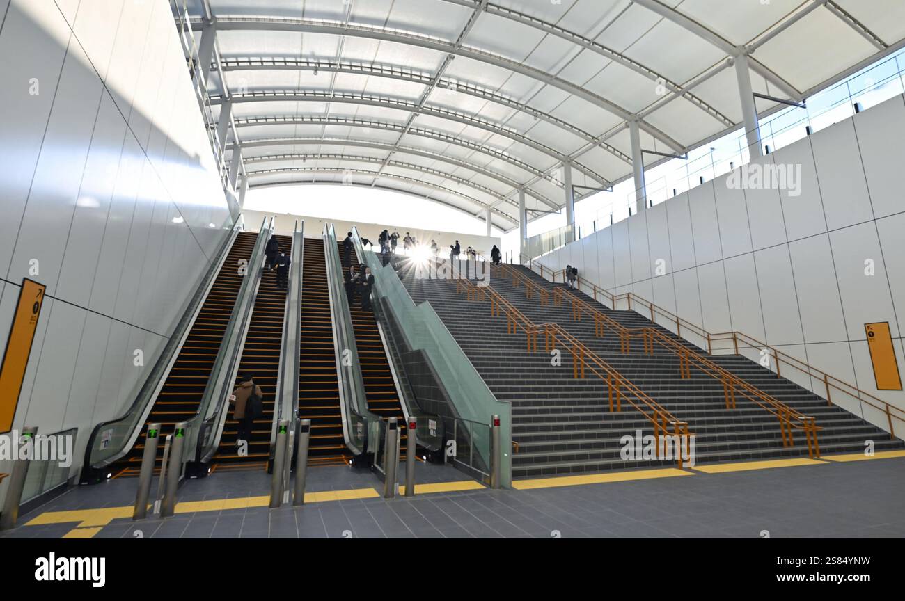 Photo shows new Osaka Metro Chuo Line station Yumeshima which is ...