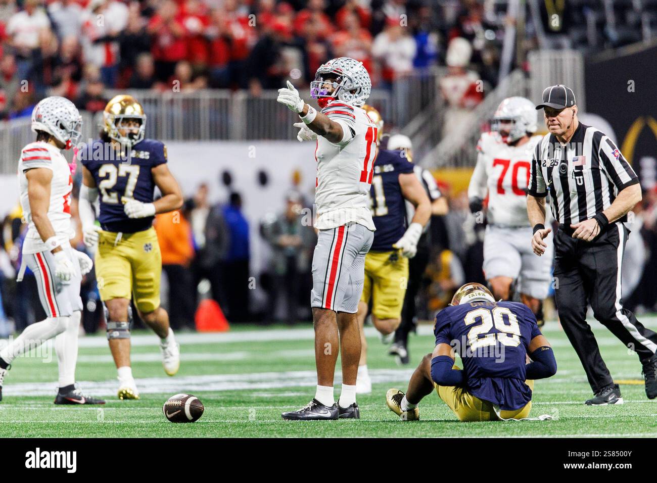 Atlanta, Georgia. 20th Jan, 2025. Ohio State wide receiver Carnell Tate ...