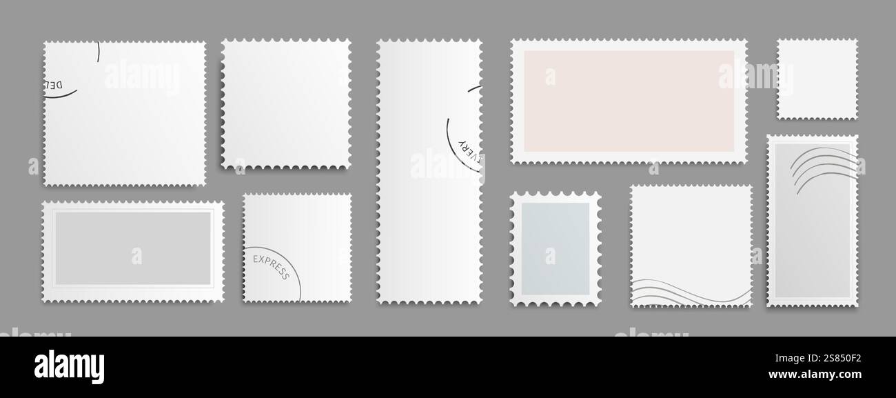 Postal stamp mockup set with express postmark prints - white ...