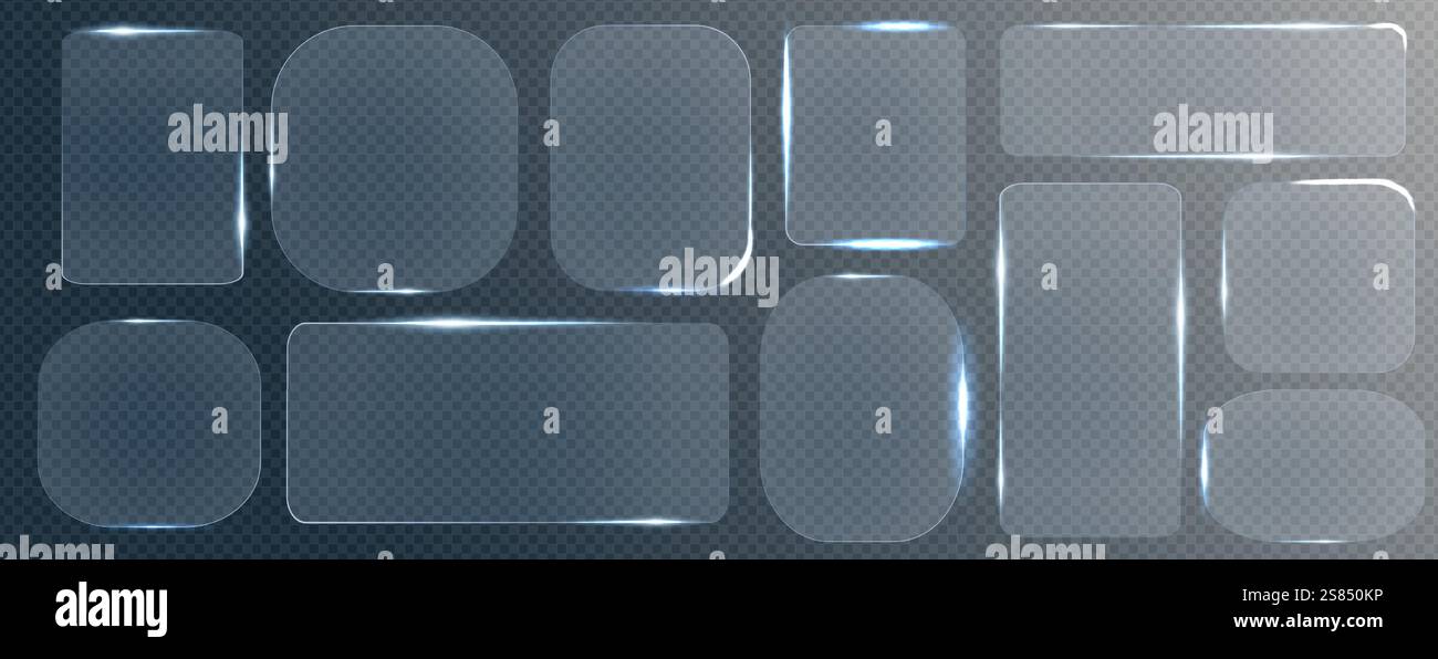 Transparent frames with neon light effect set isolated on background ...