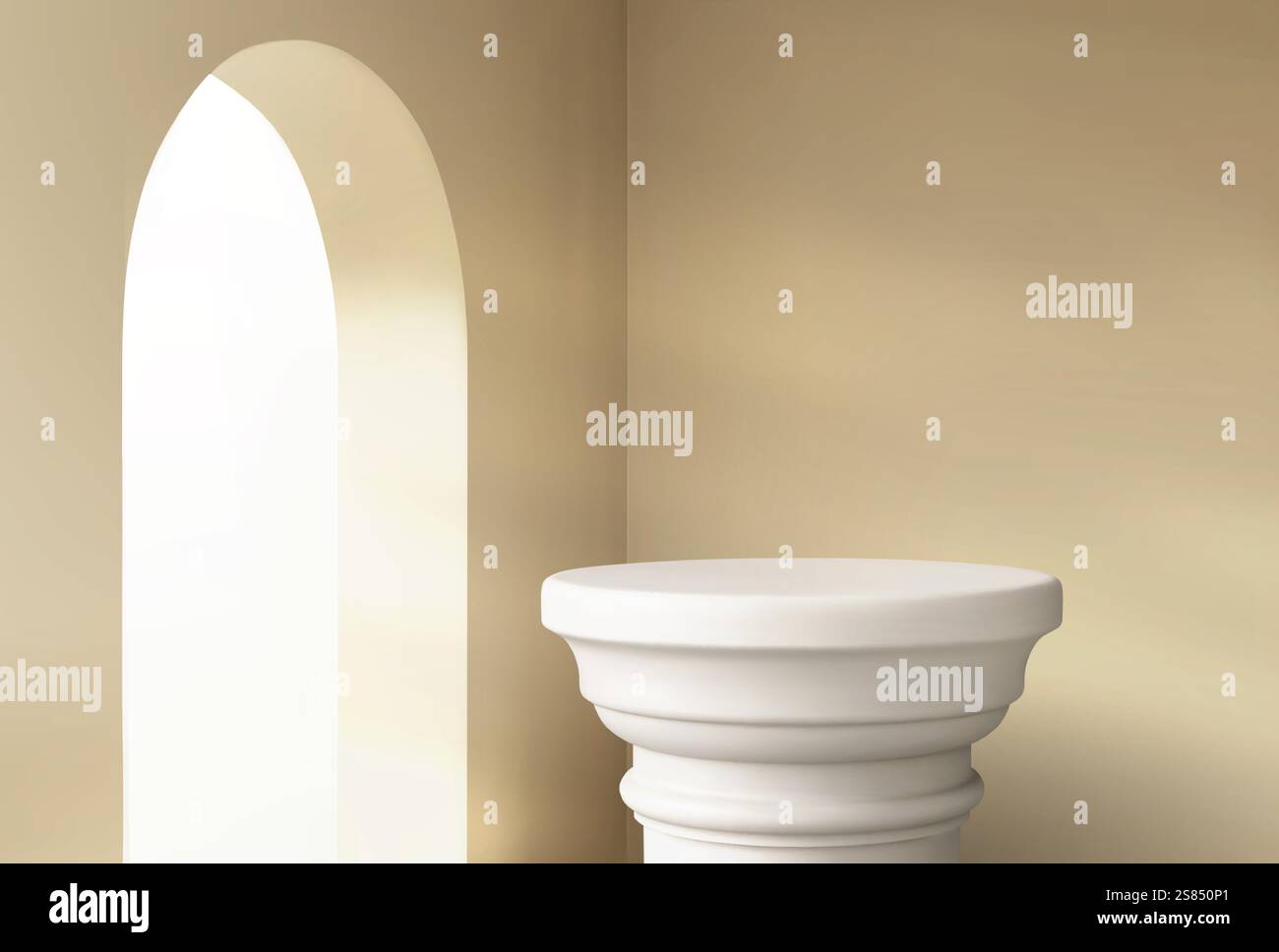 White column podium with stepped circular surface in studio room ...