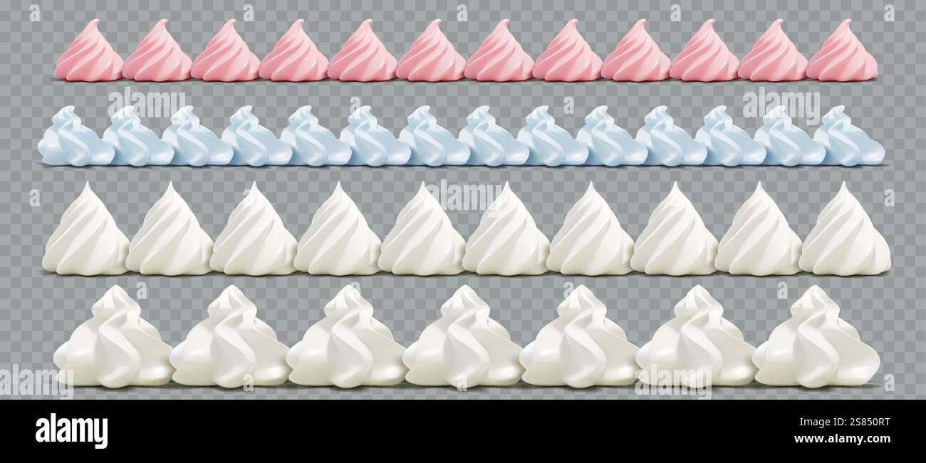 Whipped cream 3d border patterns - pink, blue and white meringue swirls ...