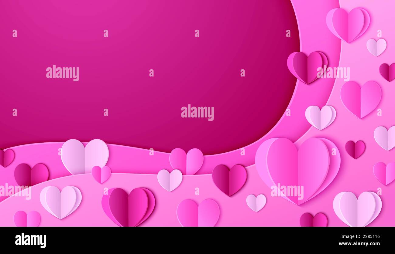 Paper heart Valentine day background with wavy layers - romantic pink ...