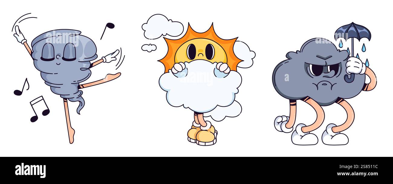 Weather character doodle collection - dancing tornado with musical ...