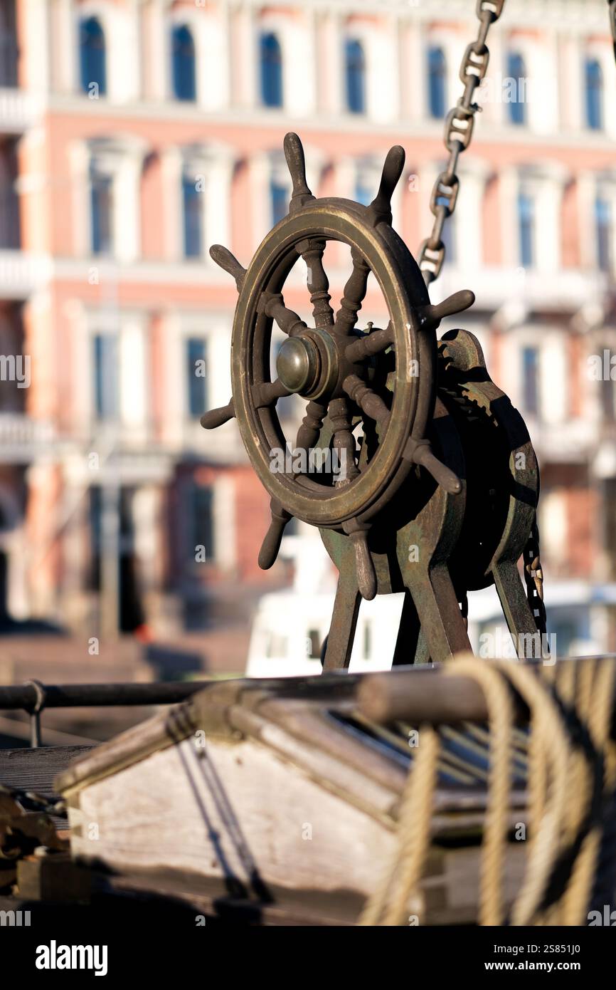 Old steering wheel of a sailing ship Stock Photo - Alamy