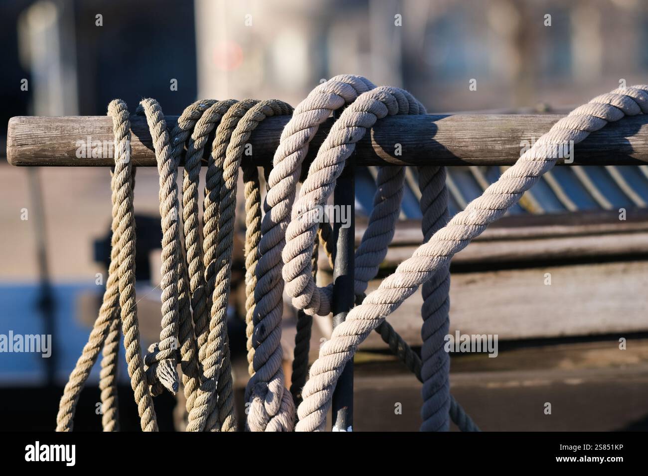 Ropes in different sizes on a ship Stock Photo - Alamy