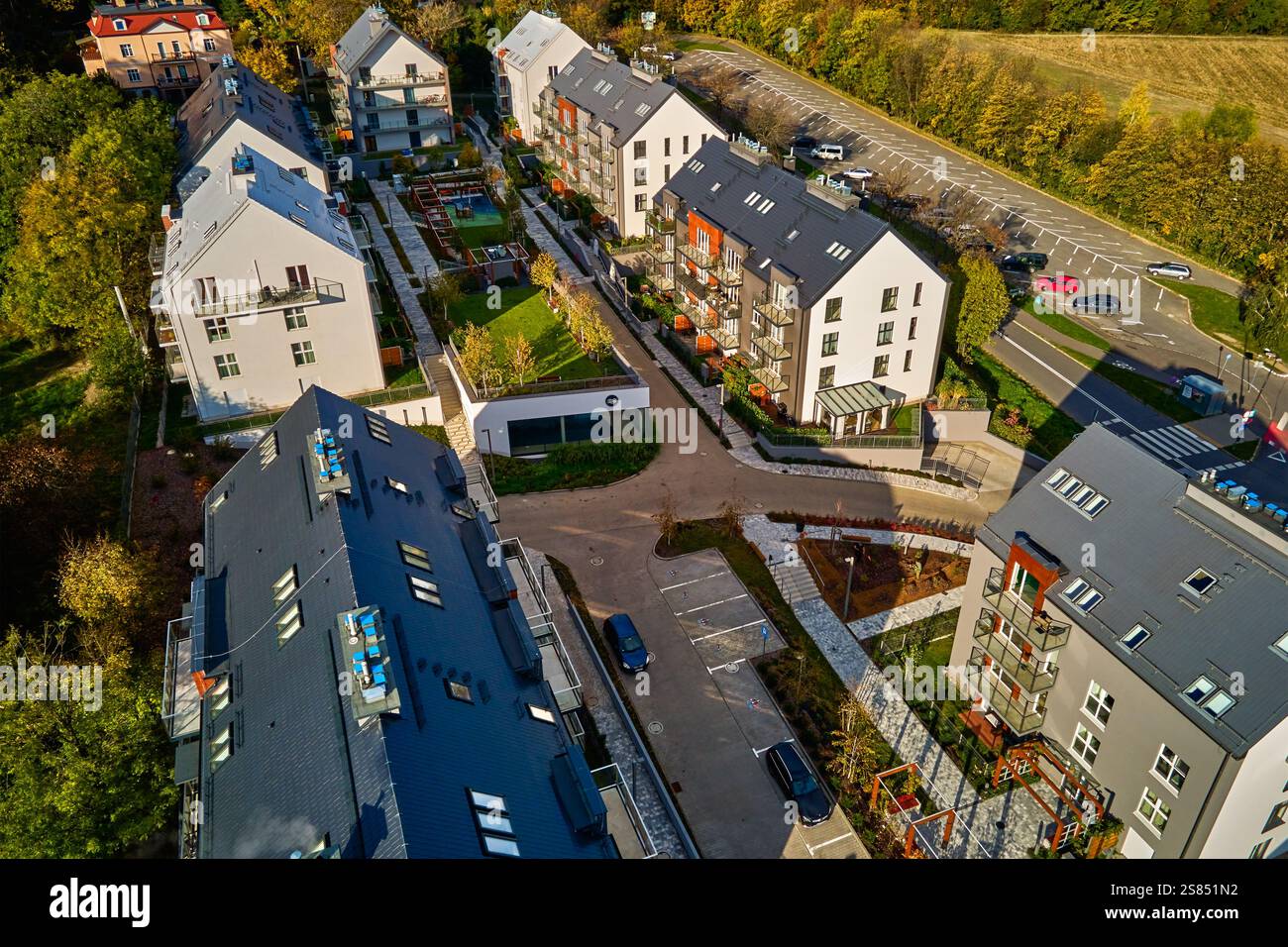 Aerial view of modern residential neighborhood with contemporary ...