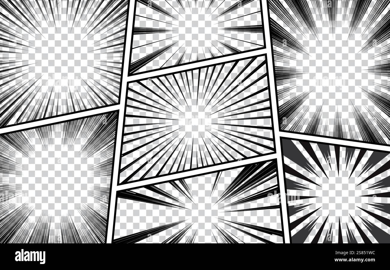 Comic book page background with radial, halftone effects and rays in ...