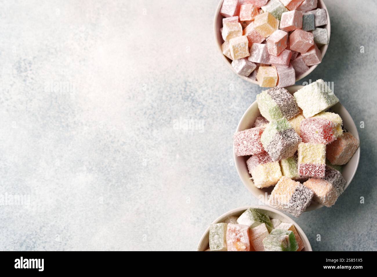 Delicious assortment of colorful Turkish delight sweets displayed in ...