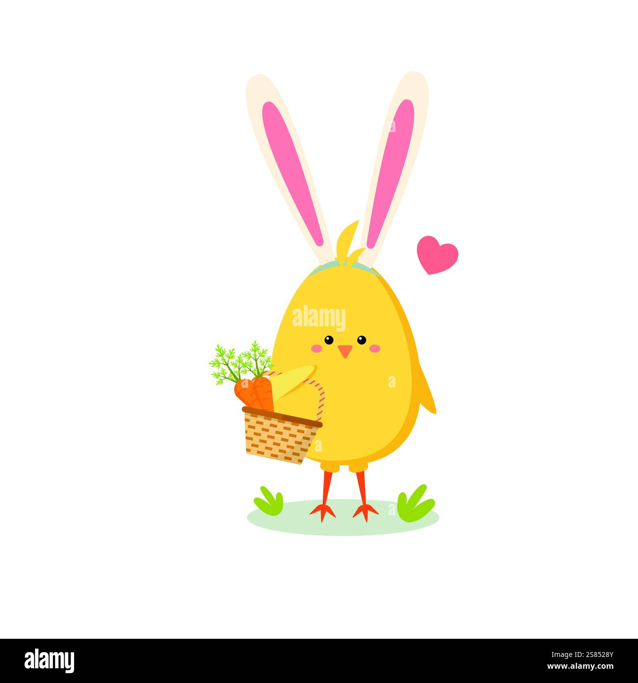 baby chicken holding basket. Happy Easter concept. Cute cartoon vector ...