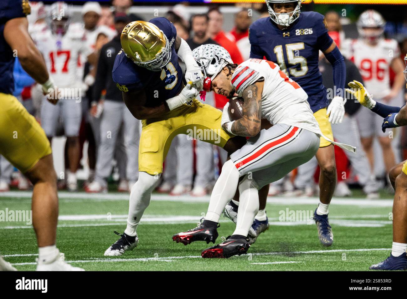 Atlanta, GA, USA. 20th Jan, 2025. Notre Dame linebacker Jaylen Sneed (3 ...