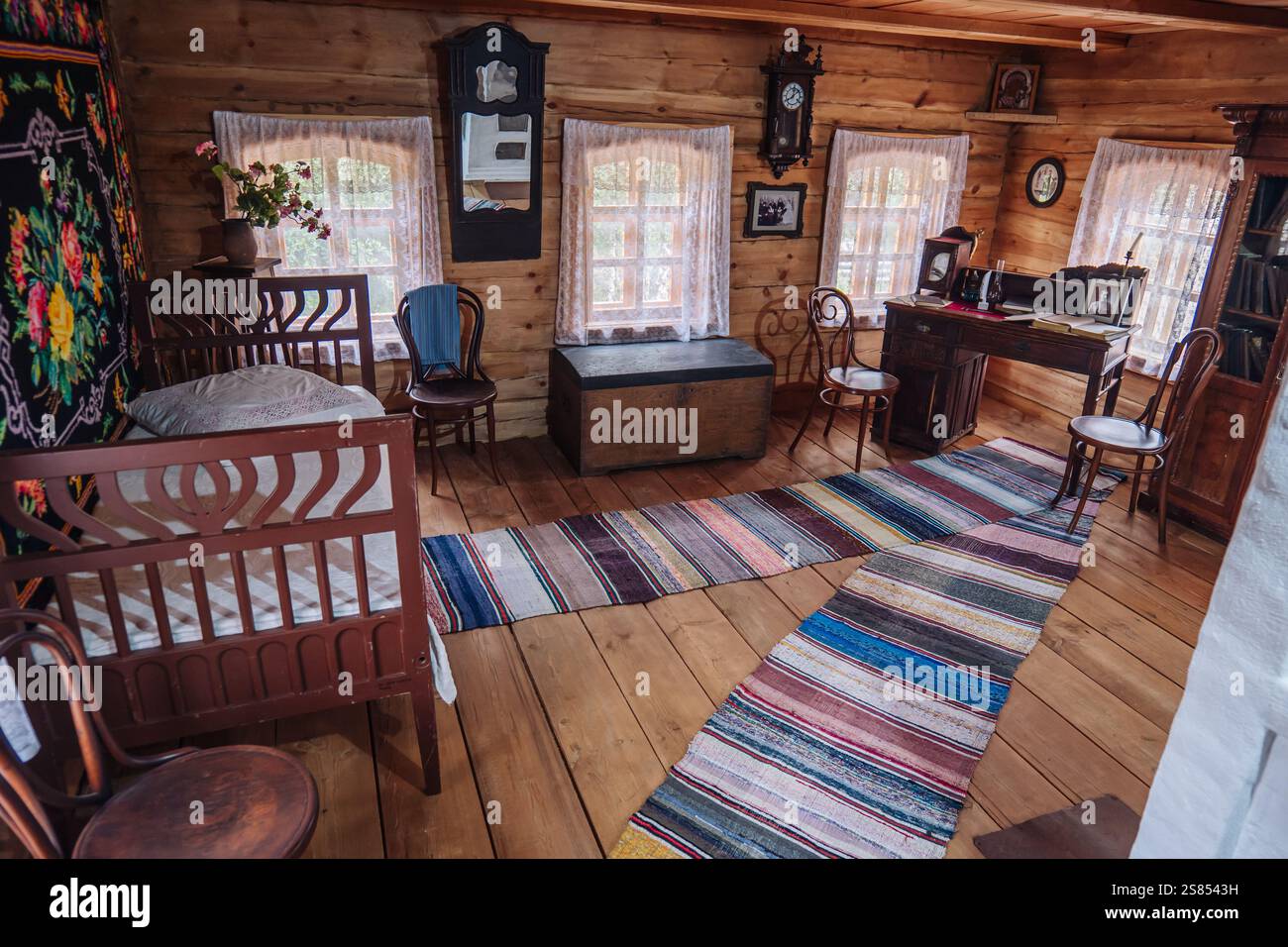 Rustic charm fills a traditional russian wooden house interior ...