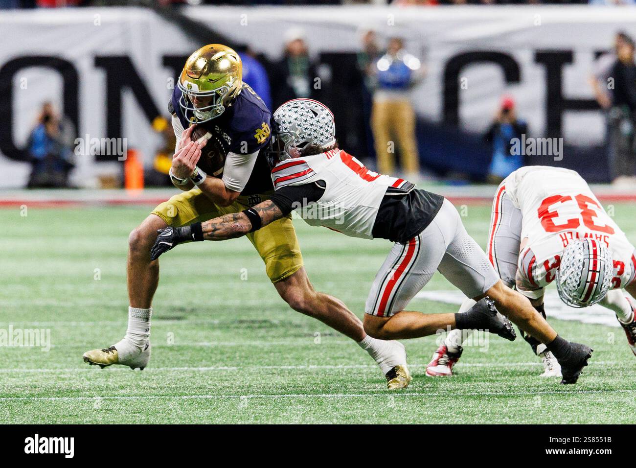 Atlanta, Georgia. 20th Jan, 2025. Notre Dame quarterback Riley Leonard ...