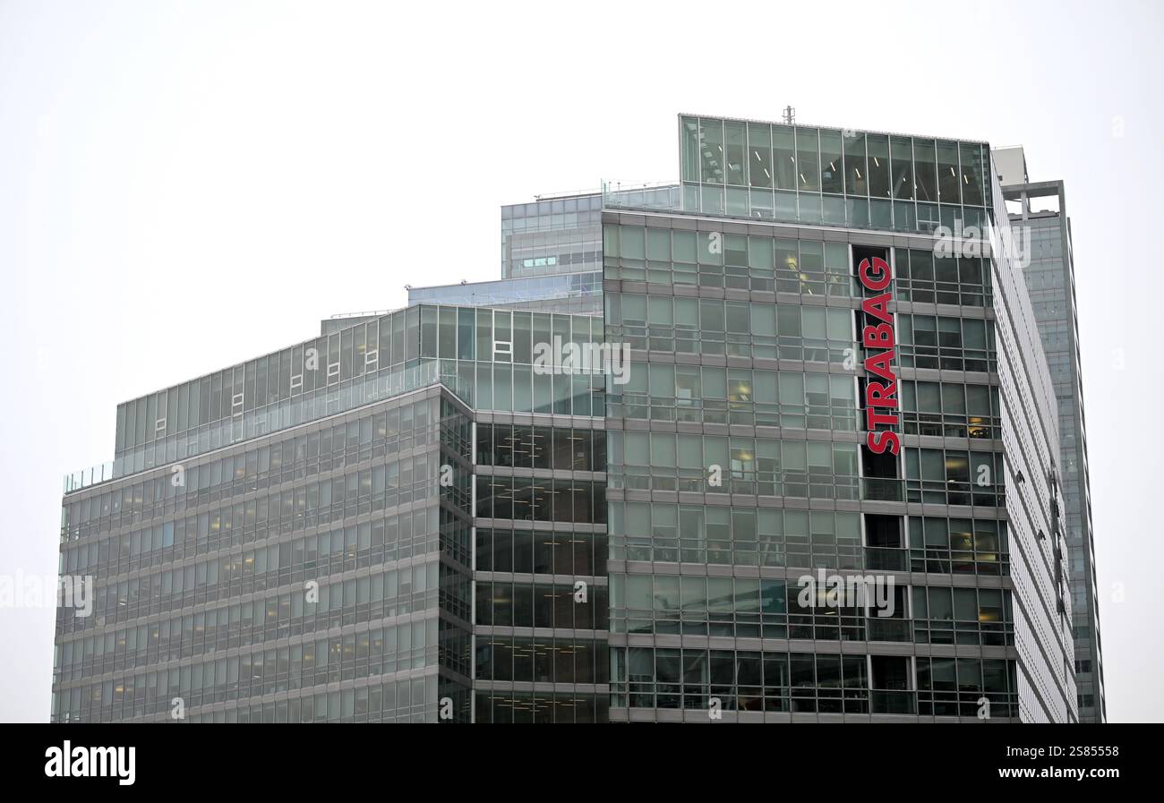 The Strabag logo on the facade of the construction company's ...