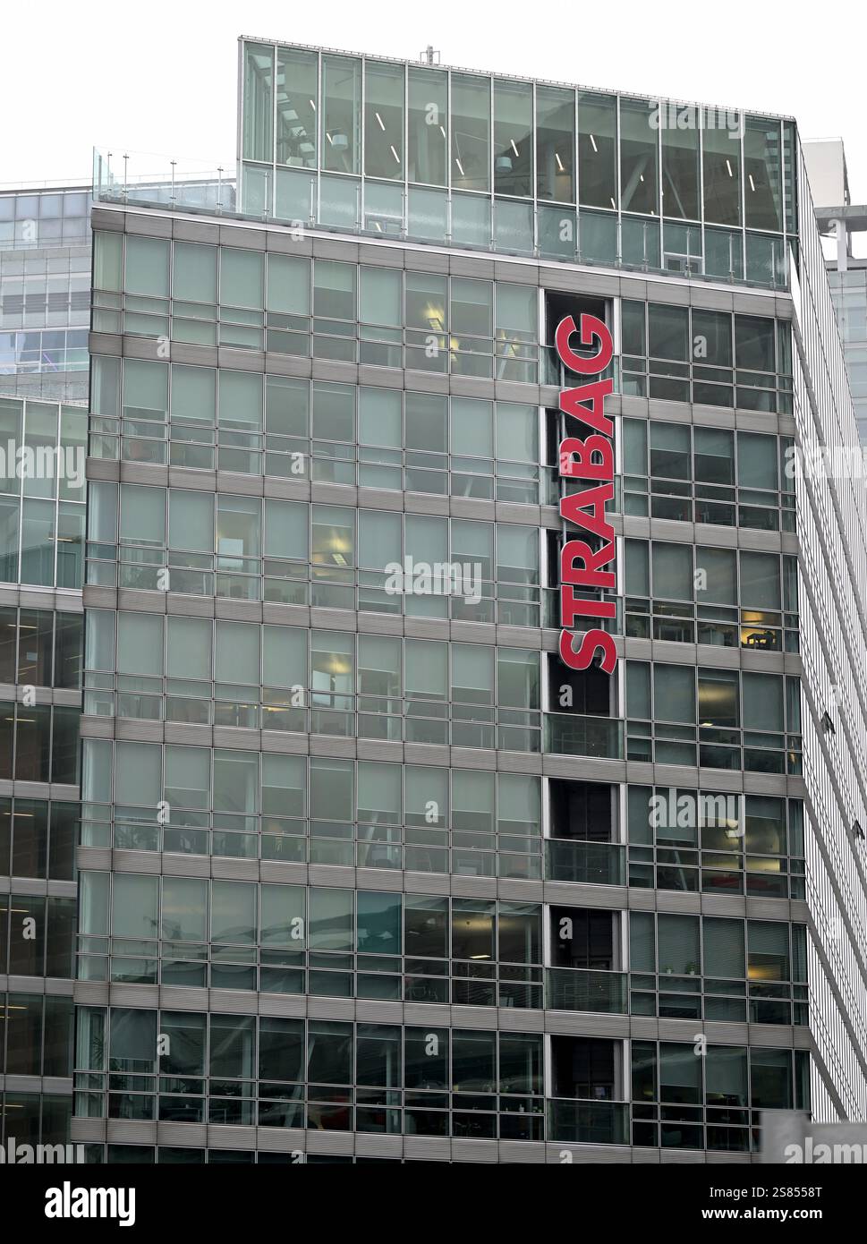 The Strabag logo on the facade of the construction company's ...