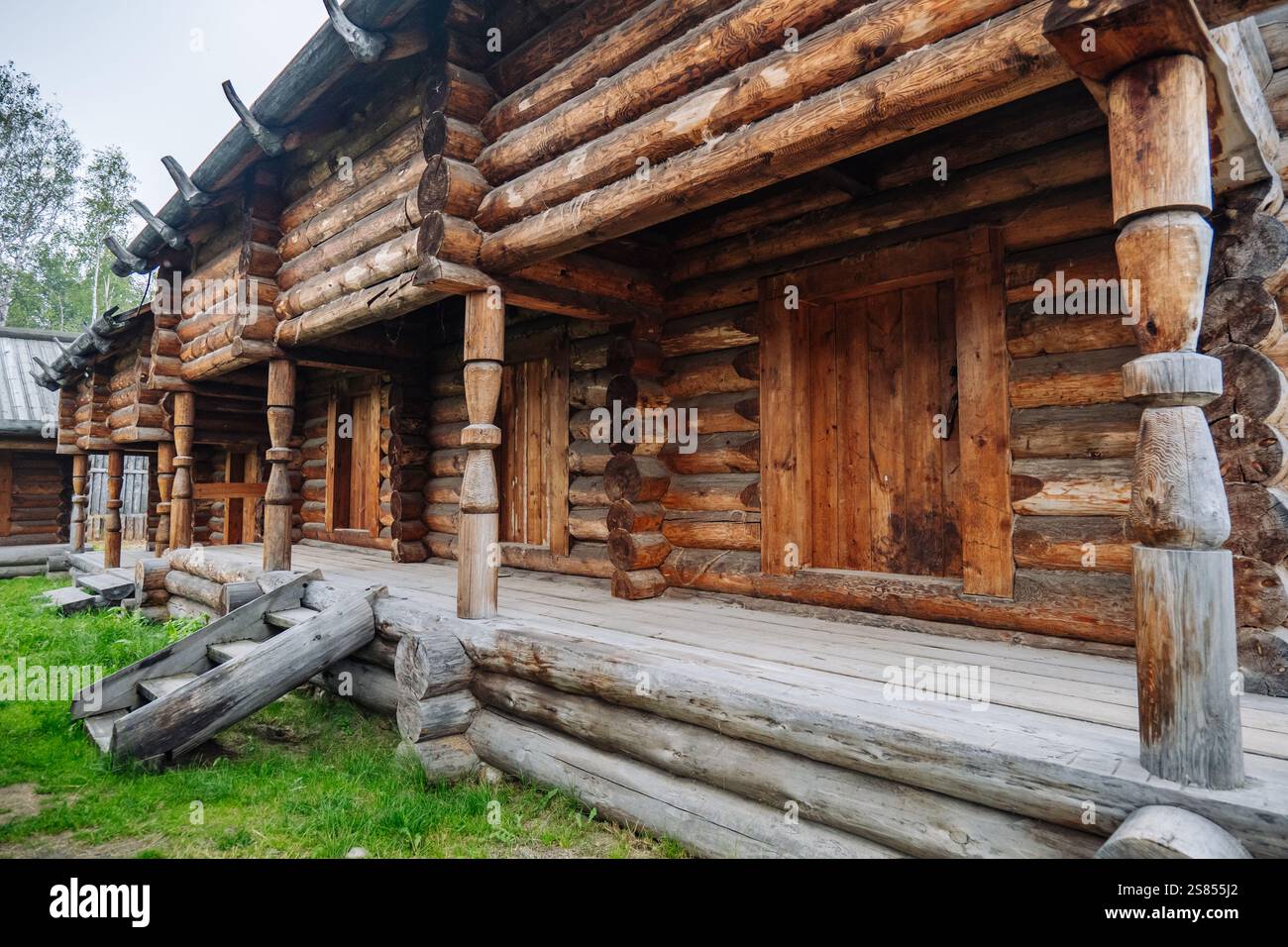 Rustic charm of a preserved log house showcasing traditional russian ...