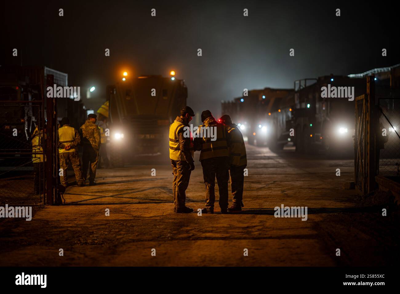 British military vehicles arrive at a Hungarian military base at ...