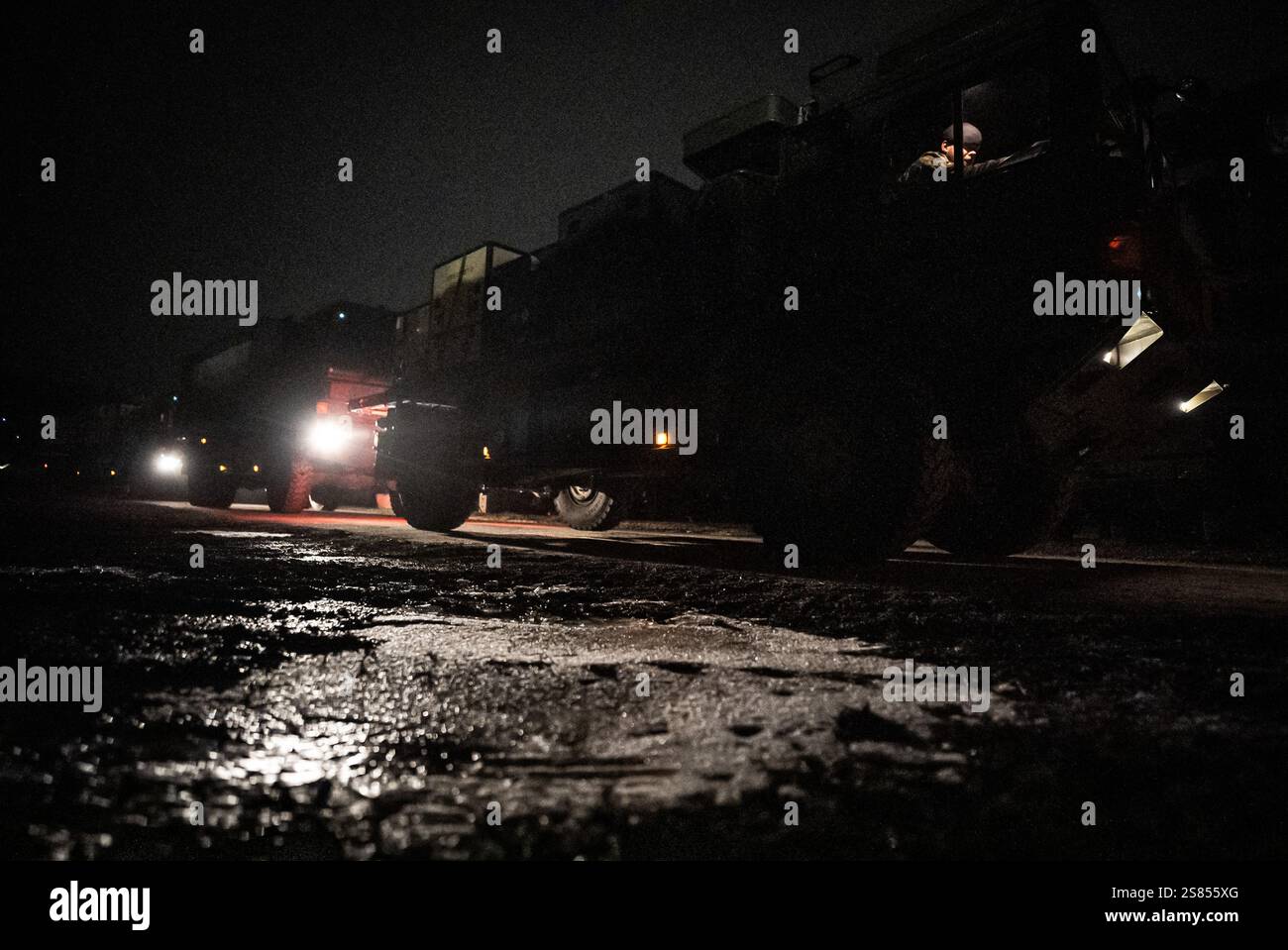British military vehicles in convoy during Exercise Steadfast Dart ...
