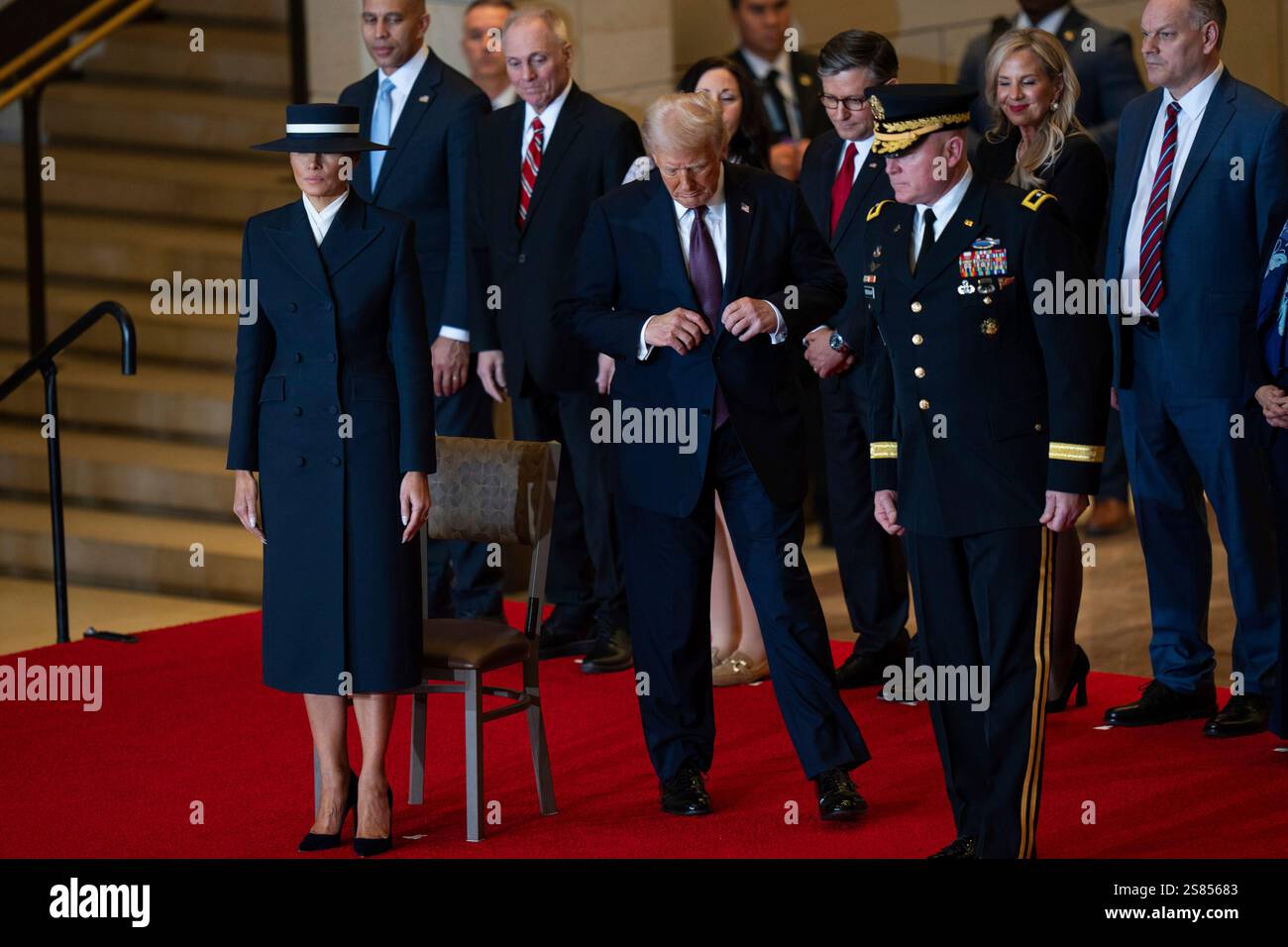 President Donald Trump and First Lady Melania Trump arrive for a review ...