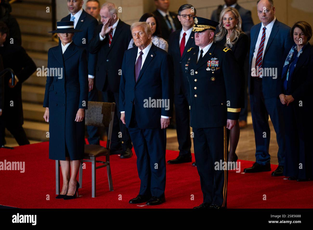 President Donald Trump reviews the troops in Emancipation Hall during ...