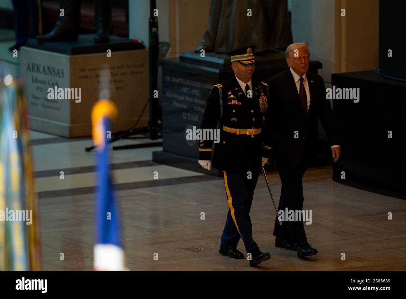 President Donald Trump reviews the troops in Emancipation Hall during ...