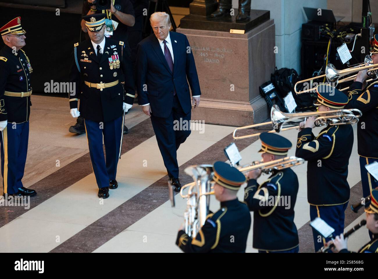 President Donald Trump reviews the troops in Emancipation Hall during ...