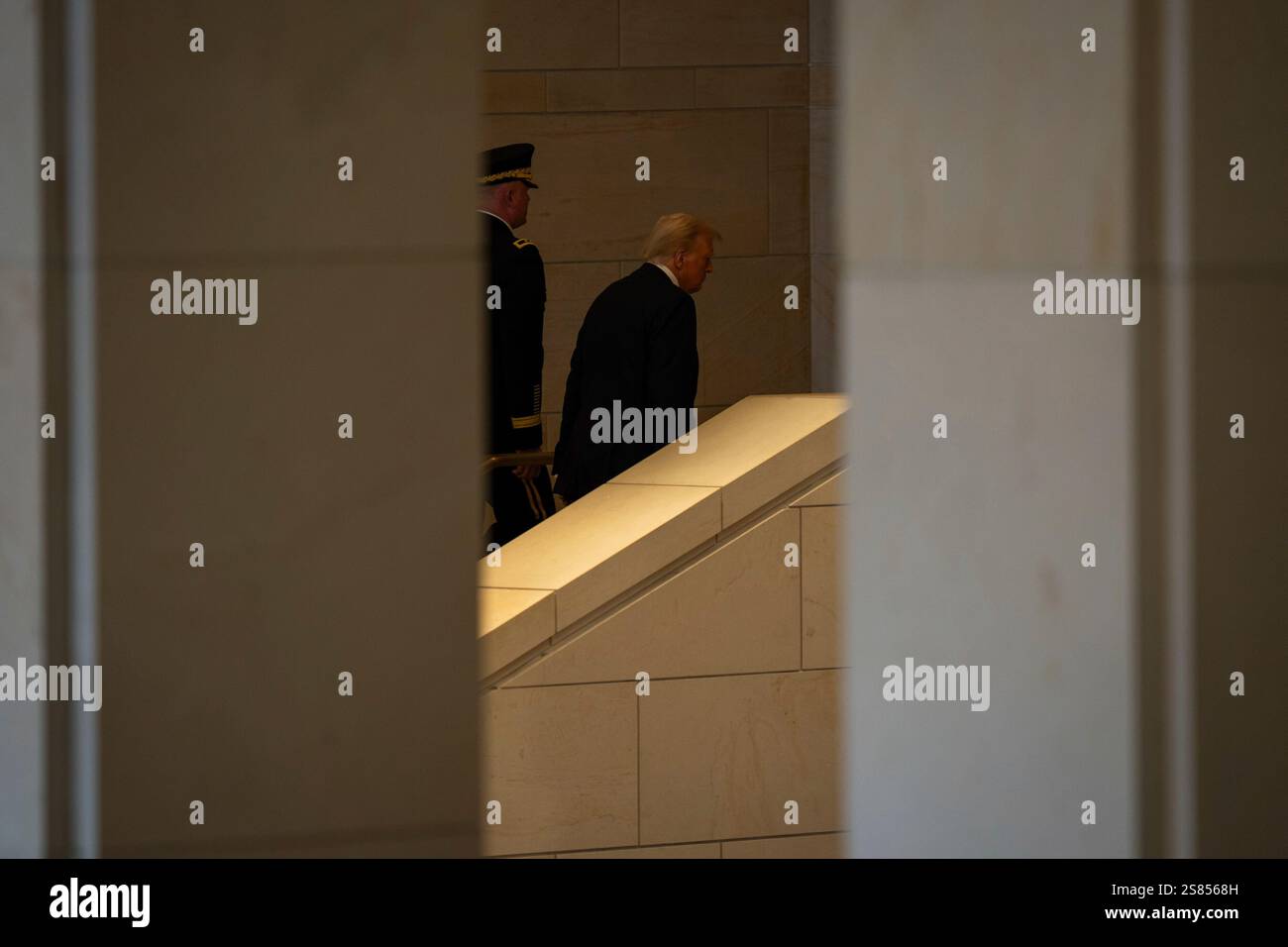 United States President Donald Trump departs after reviewing the troops ...