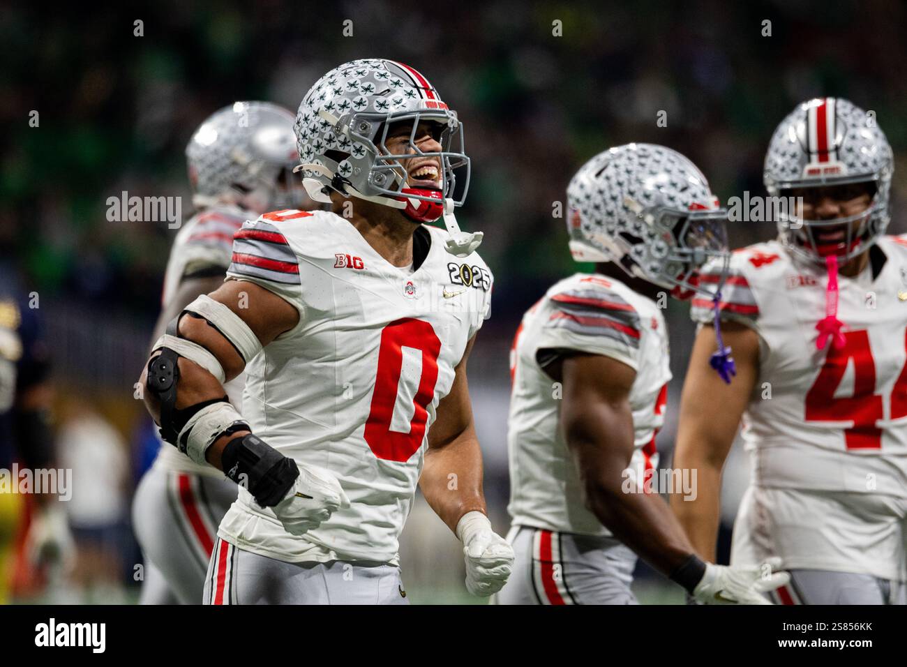 January 20, 2025: Ohio State linebacker Cody Simon (0) celebrates ...