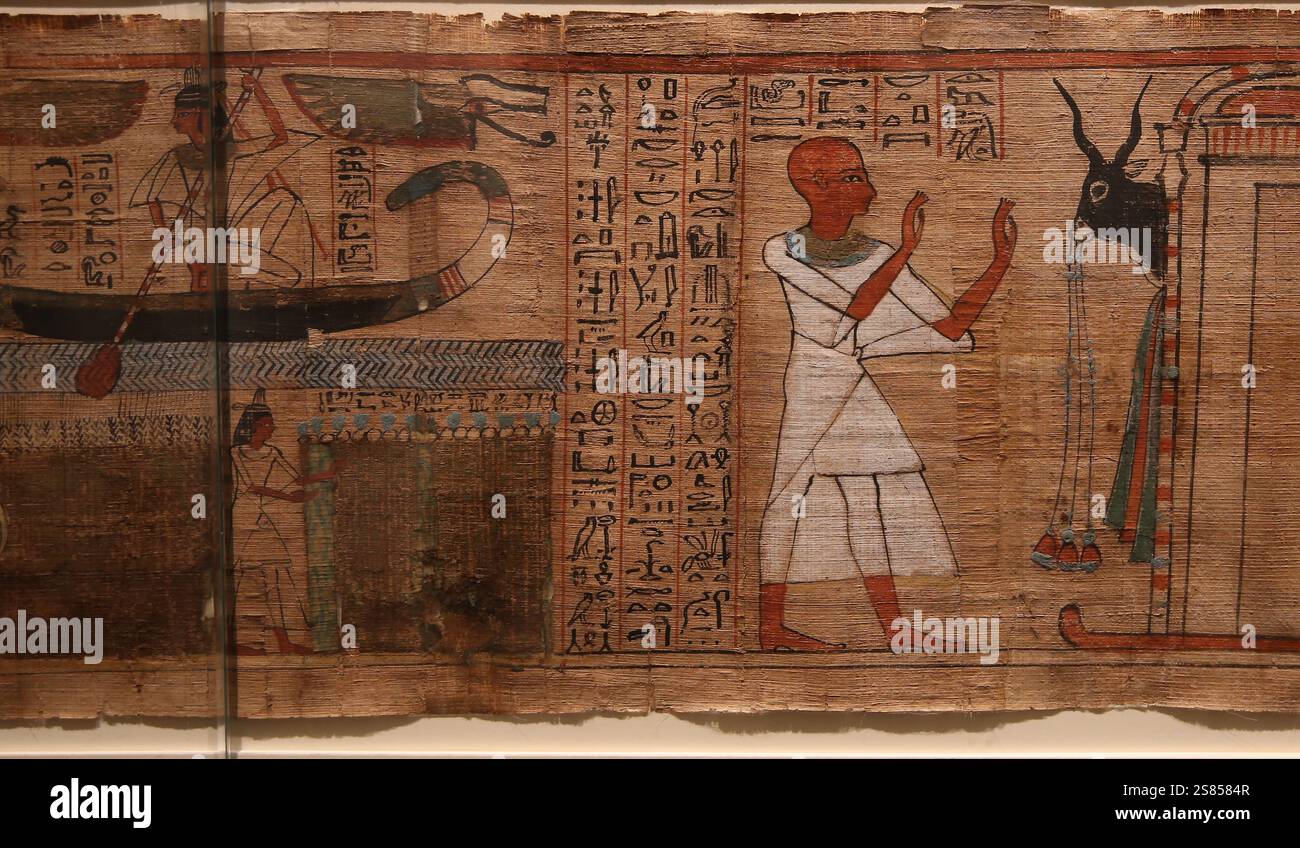 Book of the Dead of Aaner. Cyperus papyrus. Boat of Osiris and ...