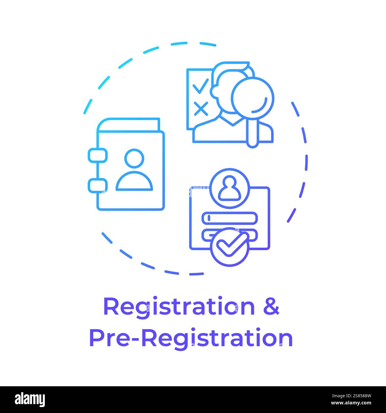 Registration and pre registration blue gradient concept icon Stock ...