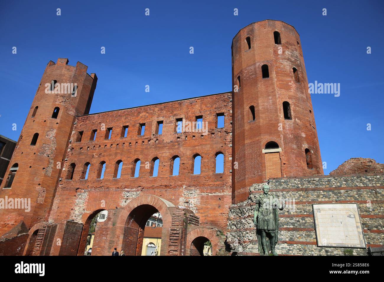 Italy. Turin (antique Julia Augusta Taurinorum). Palatine Gate. Roman Age city gate. 1st century ...
