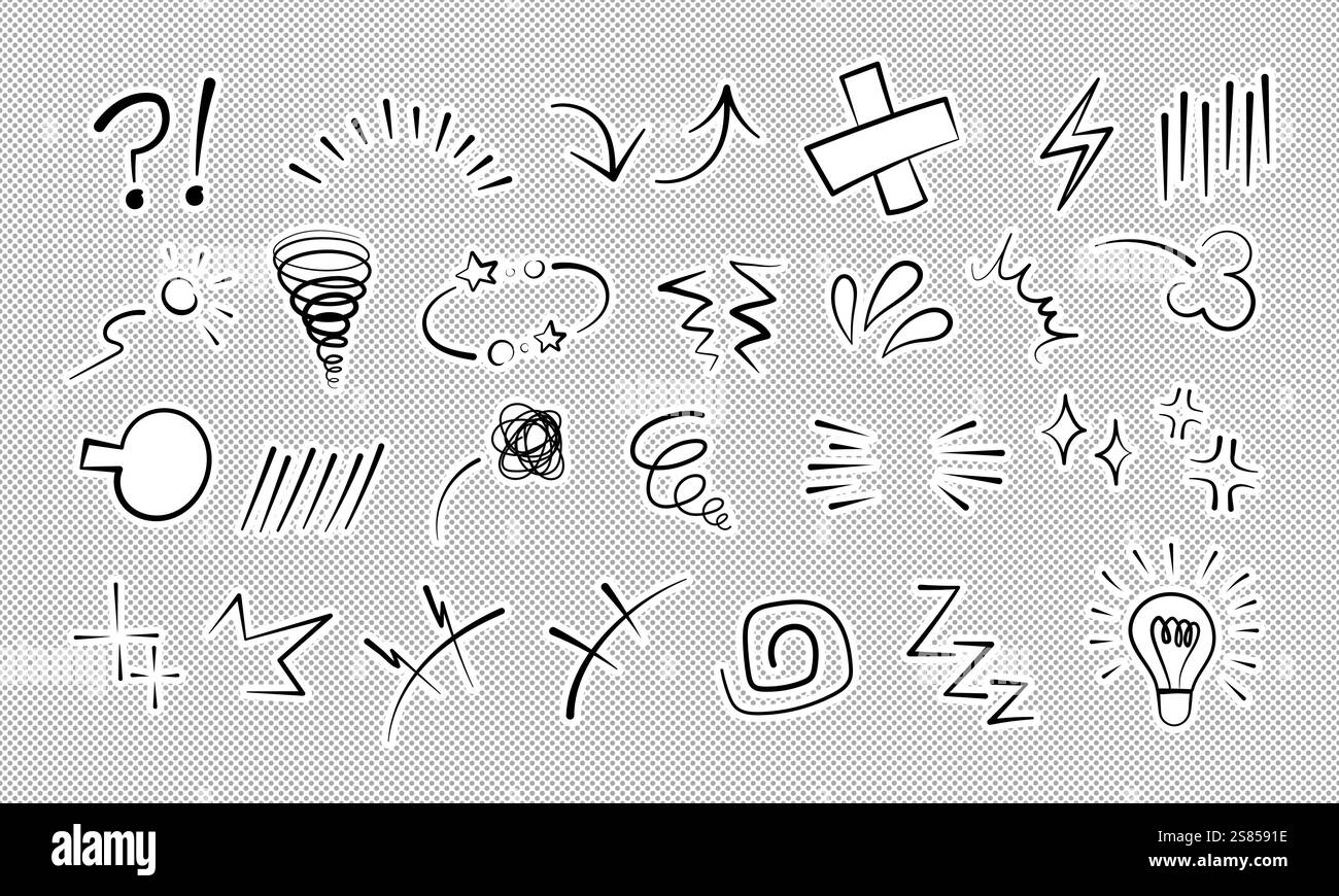 Manga or anime comic emoticon element graphic effects hand drawn doodle ...