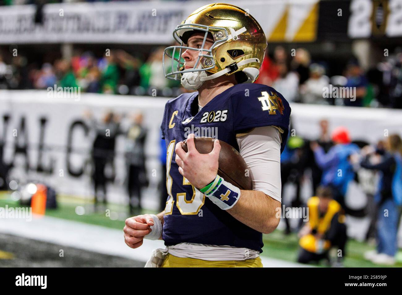 Atlanta, Georgia. 20th Jan, 2025. Notre Dame quarterback Riley Leonard ...