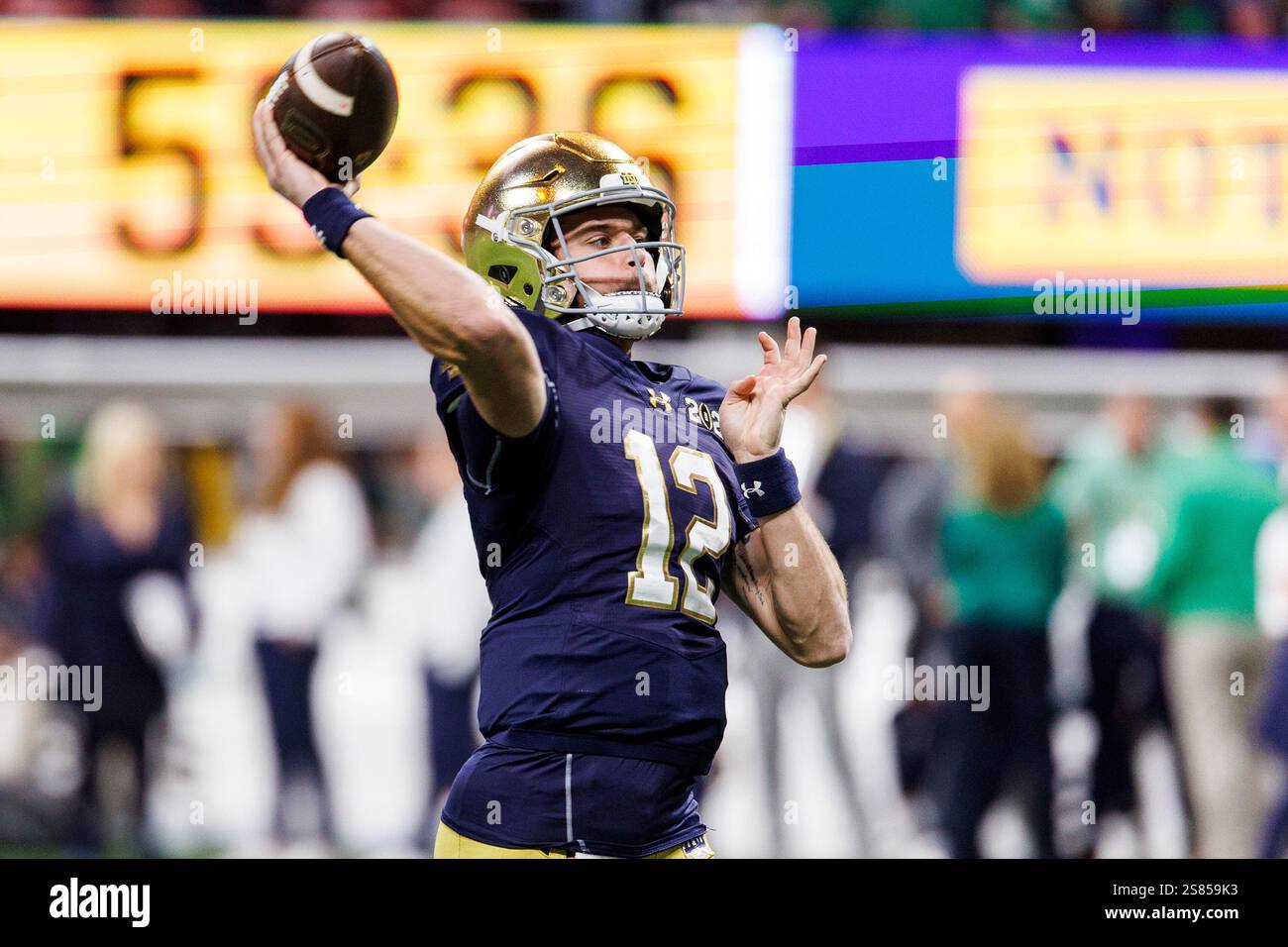 Atlanta, Georgia. 20th Jan, 2025. Notre Dame quarterback CJ Carr (12 ...