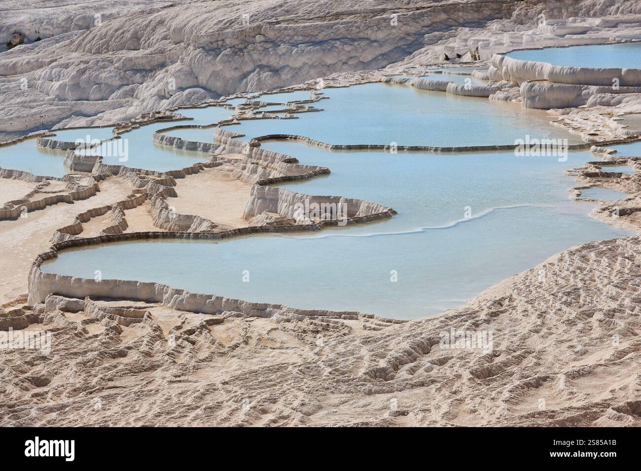 Pamukkale white mineral limestone natural pool. Geological landmark in ...